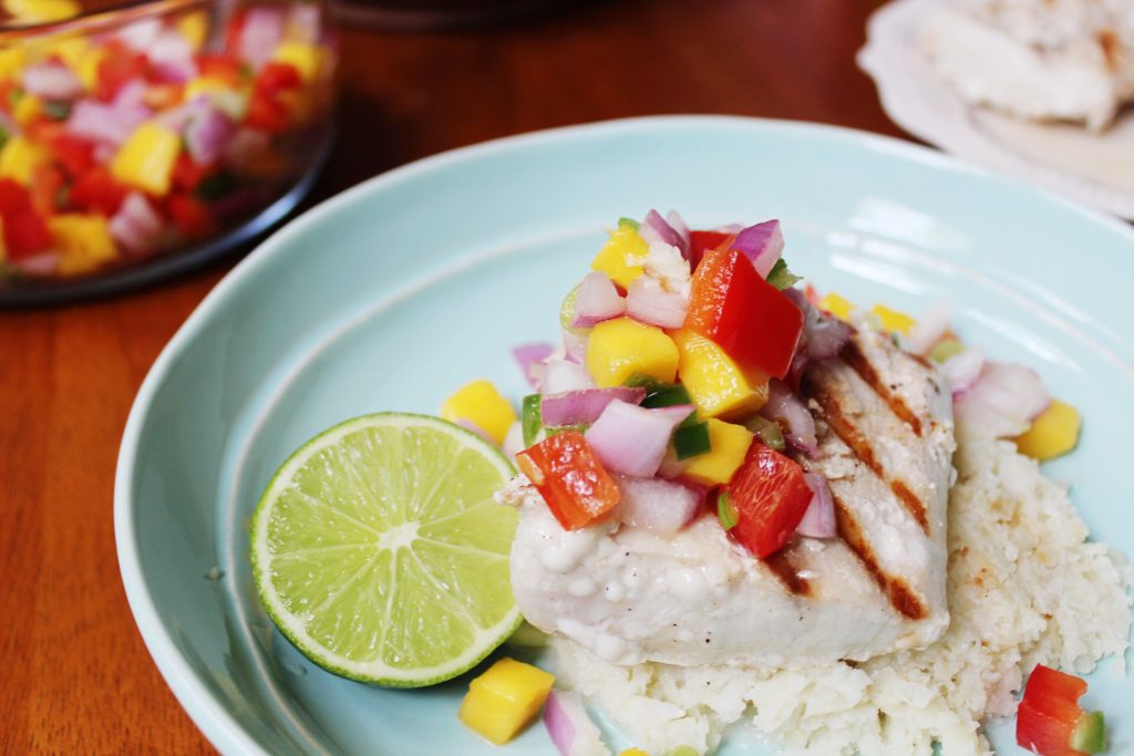 Grilled Mahi-Mahi with Mango Salsa and Coconut Cauliflower Rice - Whole ...