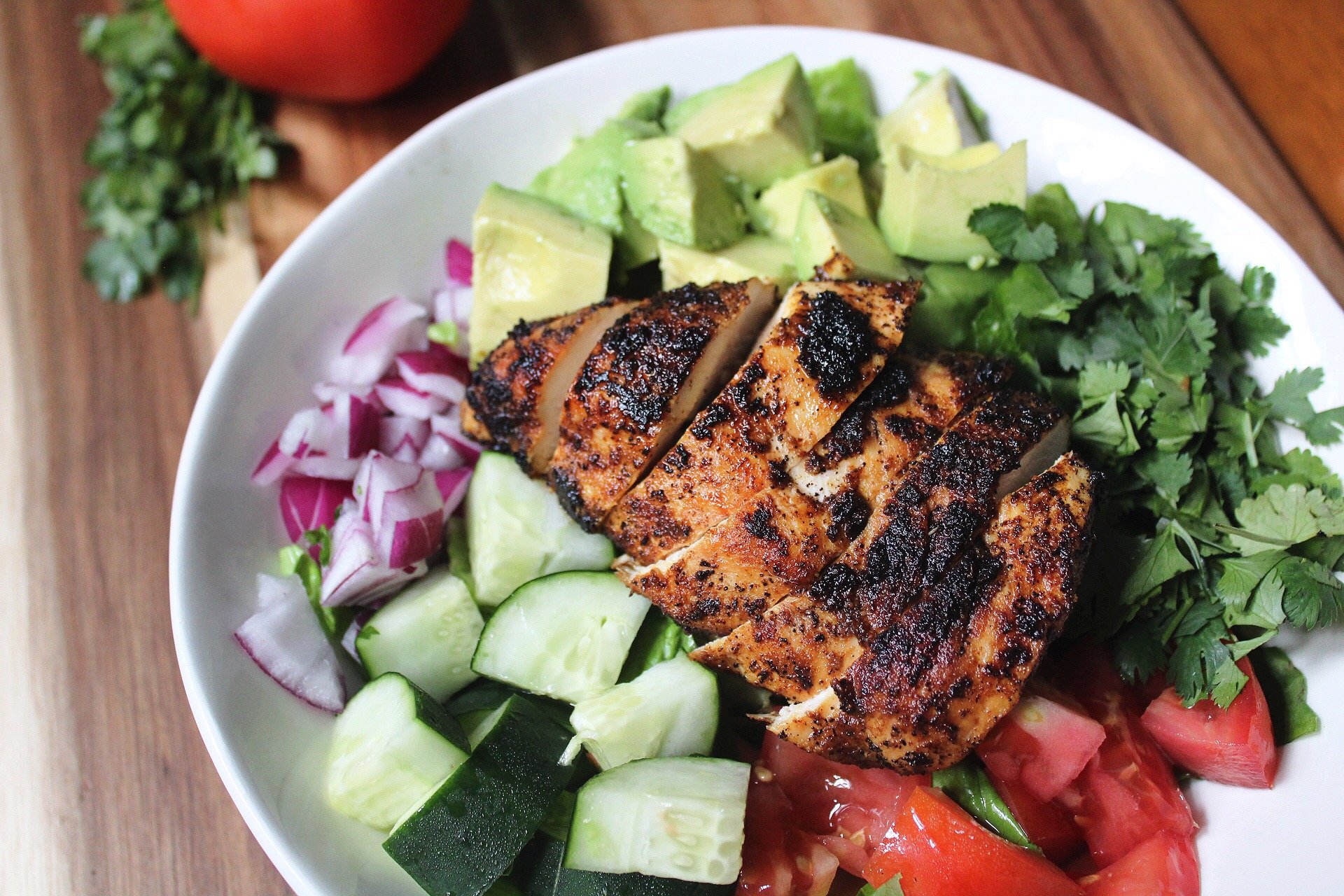 Blackened Chicken, Cucumber and Avocado Chopped Salad - Whole Kitchen Sink Blackened Chicken, Cucumber and Avocado Chopped Salad - Whole Kitchen Sink